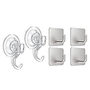 VIS'V 2 Pcs Suction Cup Hooks and 4 Pcs Adhesive Hooks
