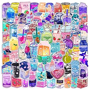 Cartoon Beverage Stickers 100Pcs Trendy Summer Aesthetic Drink Stickers for Water Bottle Laptop Skateboard Phone Scrapbook Computer Cars,Waterproof Kawaii Drink Stickers for Teens Adults Girls