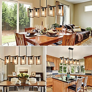 53’’ Farmhouse Kitchen Island Lighting, 5-Light Adjustable Dining Room Light Fixtures, Rustic Wood Chandeliers Black Hanging Light Fixtures for Kitchen, Pool Table Lights, Bulbs Not Included