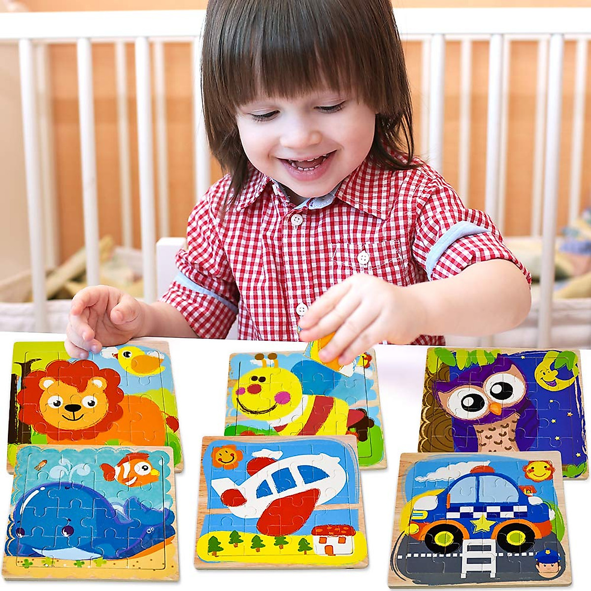 Puzzles for Kids for Ages 3-5, 16 Piece Wooden Jigsaw Puzzles for Toddler Children Learning Educational Toddler Puzzle Toys for Boys and Girls, 6 Pack Preschool Children Puzzles Set