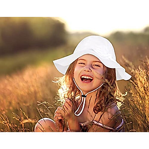 Baby Girl Sun Hat with UPF 50+ Outdoor Adjustable Beach Hat with Wide Brim Bucket Hats (0-6 Months, 1pcs-White, 0_Month)