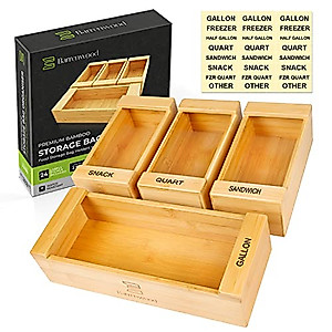 Barrenwood Ziplock Bag Storage Organizer, Storage Bag Organizer, 4 Separate Baggie Organizer, Ziplock Bag Storage Organizer for Kitchen Drawer, Compatible with Gallon, Quart, Sandwich & Snack Variety Size Bags