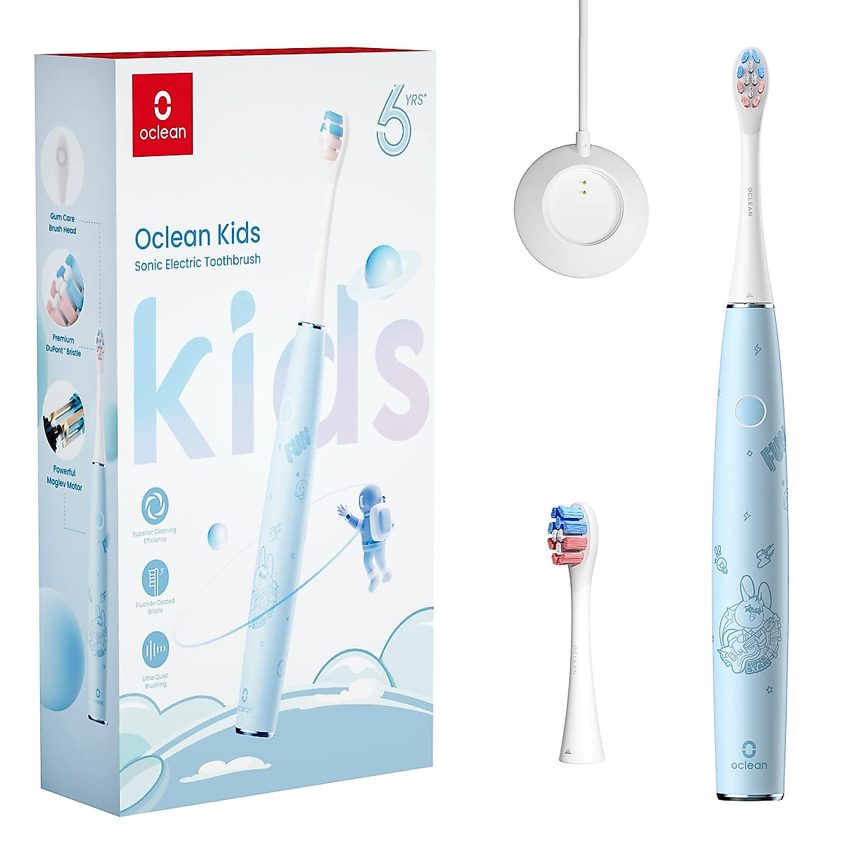 Oclean Kids Air 2 Electric Toothbrush with 4 Brush Heads and Ultra Quiet Rechargeable Toothbrush,2.5H Fast Charge for 40 Day Use,2 Min Built-in Timer, Gifts for Kids Age 6+ Teens Boys Girls-Blue