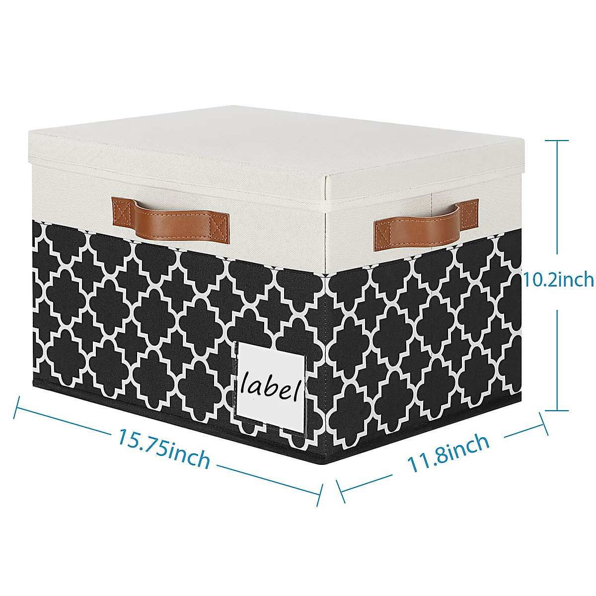 PFFVRP Extra Large Storage Bins with Lids, Foldable Fabric Storage Baskets with Lids, Sturdy Storage Boxes with Labels and 3 PU Handles for Closet Home Bedroom Office (3 Packs, Black Plaid&White)