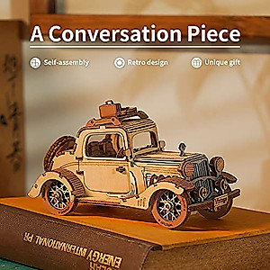 ROBOTIME 3D Wooden Puzzles Car DIY Model Kits to Build Wooden Model Vintage Car Craft Gift for Collection Lover