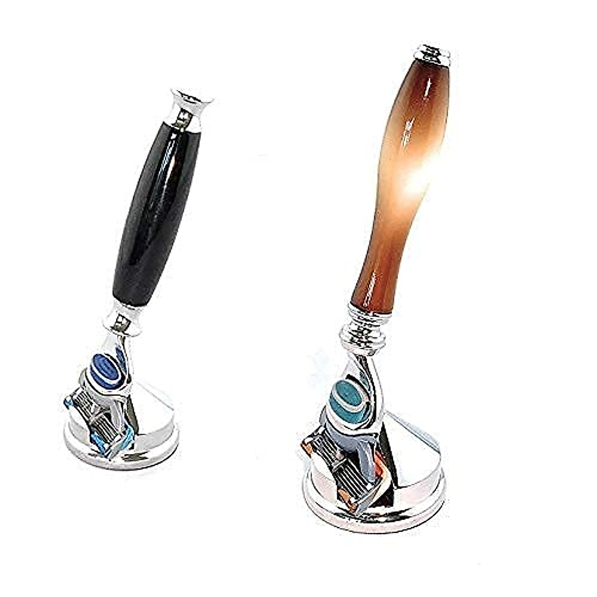 G.B.S Men's 5 Blade Razor - Men's Shaving Razor W/Cone Razor Stand. Sleek Handle Compatible With 5 Blades Razor Blades Compatible- Provides Clean And Close Shave. Heavy Duty Cone Stand Polished Steel.