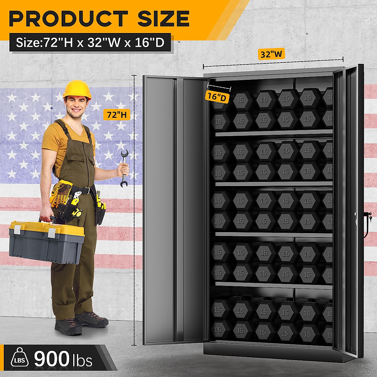 Greenvelly Metal Garage Storage Cabinet with Lock, 72" H Black Metal Cabinet with 2 Doors and 4 Adjustable Shelves for Office,Home,Garage,School(32" W x 16" D)