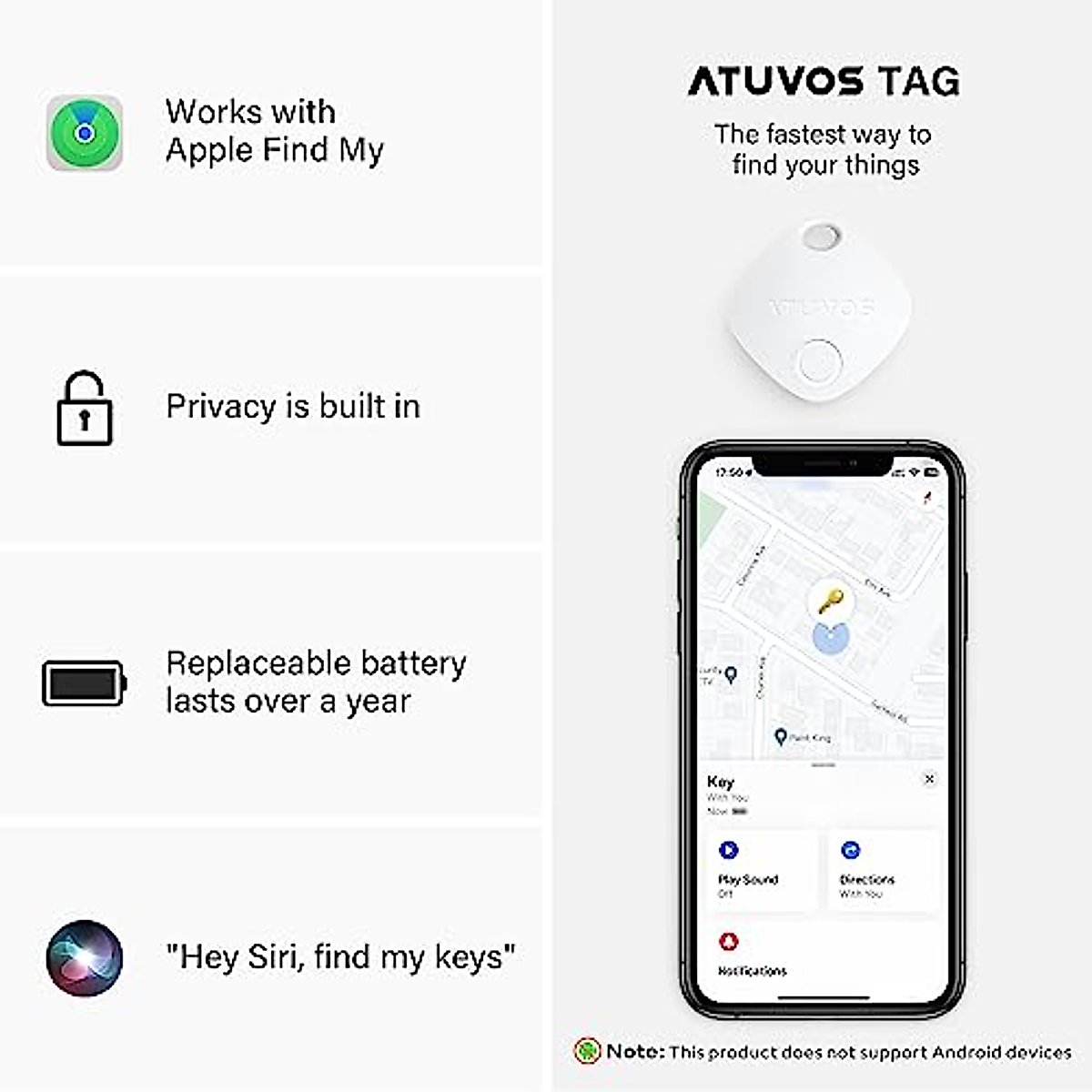 ATUVOS Luggage Tracker, Key Finder, Smart Bluetooth Tracker Pairs with Apple Find My (iOS Only), Item Locator for Bags, Wallets, Keys, Waterproof IP67, Anti-Lost 2 Pack
