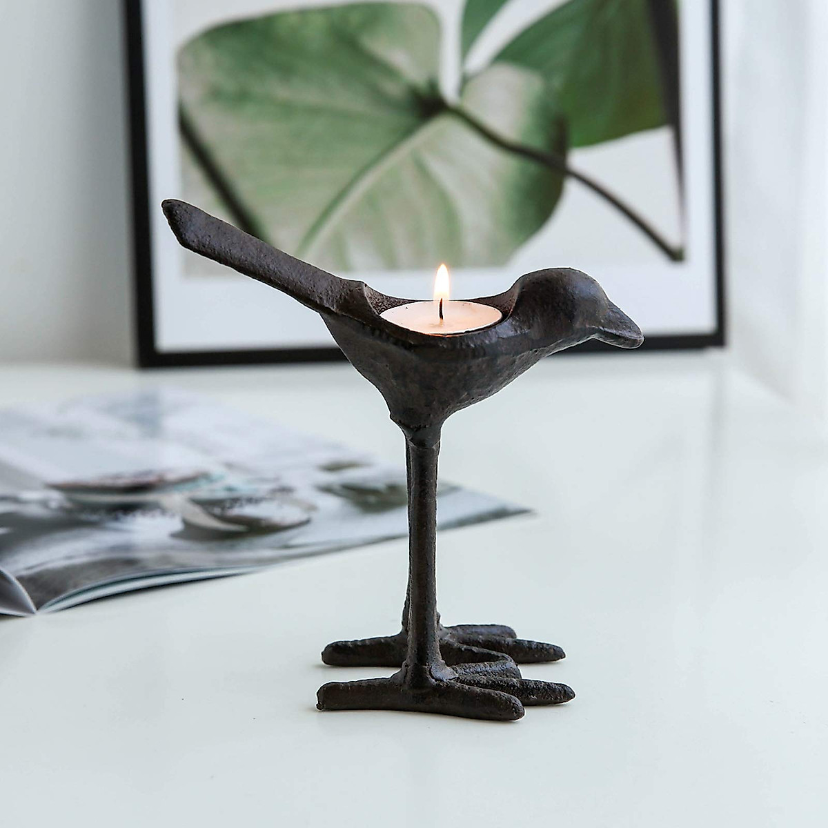 GemCave Rustic Bird Candle Holder,Cast Iron Tealight Candle Holders for Home Garden Tabletop Decor,Brown