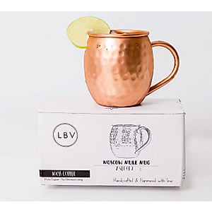La Belle Vie LLC Moscow Mule Mugs - Set of 2 - - Premium 1/2 Pound Mugs - 100% Solid Copper - Hammered Finish - 16oz LBV Mugs