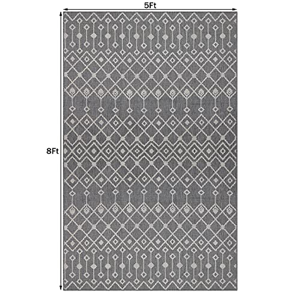 Patio Rug for Entrance Bohemian 5x8Ft Grey Area Rug Indoor Outdoor Rug Textured Weave Floor Carpet Durable Washable Rug for Patio,Home,Picnic,Camping