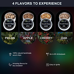 Cocktail Smoker Kit with Torch, 4 Flavors Wood Chips, Fashioned/Bourbon/Drink Smoker Infuser Kit, Birthday Anniversary Unique Gifts for Dad Boyfriend Husband Grandpa(No Butane)