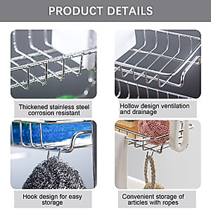 CSKB Sponge Holder for Kitchen Sink, Double-Layer Faucet Rack for Kitchen Sink, Multifunction Stainless Steel Faucet Rack, Soap Sponge Holder with Towel Rack for Kitchen Bathroom