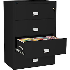 PHOENIX SAFE Lateral 38 inch 4-Drawer Fireproof File Cabinet with Key Lock, Water Seal, Black, LAT4W38B
