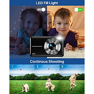 Digital Camera, FHD 1080P Kids Camera 44MP Compact Digital Camera with 32GB Card, 1 Batteries 16X Digital Zoom Point and Shoot Digital Cameras Gift for Kids Boys Girls Teens (Black)