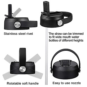 Straw Lid for Hydroflask, Lids with Straw Compatible with Hydro Flask Wide Mouth 32 40 oz Water Bottle, Straw cap for Hydroflask Lid Replacement, Flip Top with Flex Handle (Black)