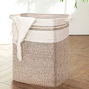 DOFASAYI Laundry Basket - Large Woven Rope Tall Laundry Hamper with Handles, Living Room Decorative Blanket Basket, Collapsible Large Storage Basket for Living room, Bedroom 17x13.8x22.1'' Light Brown
