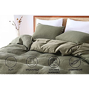 Moonline Duvet Cover Set,Textured Waffle Weave Olive Green Sage Duvet Cover King Size,Soft and Breathable Duvet Cover with Corner Ties (King, Olive Green)