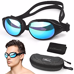 Firesara Swim Goggles, No Leaking Large Frame Wide View Pool for Women Men