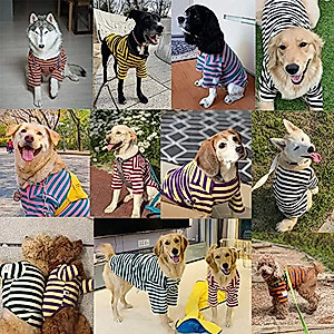U&Pet Dog All Day Striped T-Shirts Cotton Clothes,Pet Stretchy Soft Basic Clothes for Small Medium Large Dogs (L, Grey)