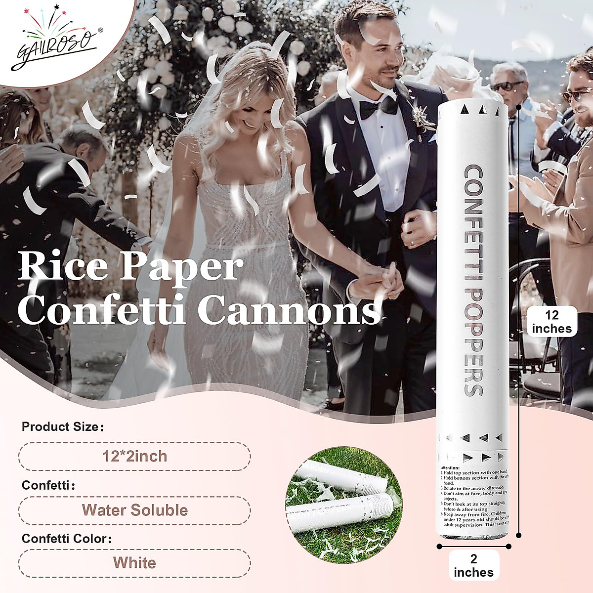 White Confetti Poppers,Rice Paper Water Soluble Confetti Cannon for Wedding,Biodegradable Confetti Poppers Air Powered For Engagement,Wedding,Birthday,Celebrations and New Years Eve(White 5pack)