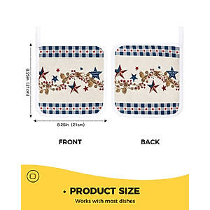4th of July Pot Holders for Kitchen Heat Insulation, Blue Plaid Red Star Independence Day Potholders Hot Pads with Hanging Loop, Washable Oven Mitts Pot Holder Trivet for Cooking Baking 5 Pack