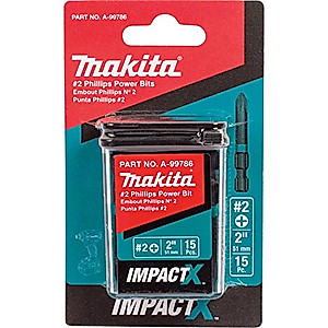 Makita A-99786 Impactx 2 Phillips 2″ Power Bit, 15 Pack