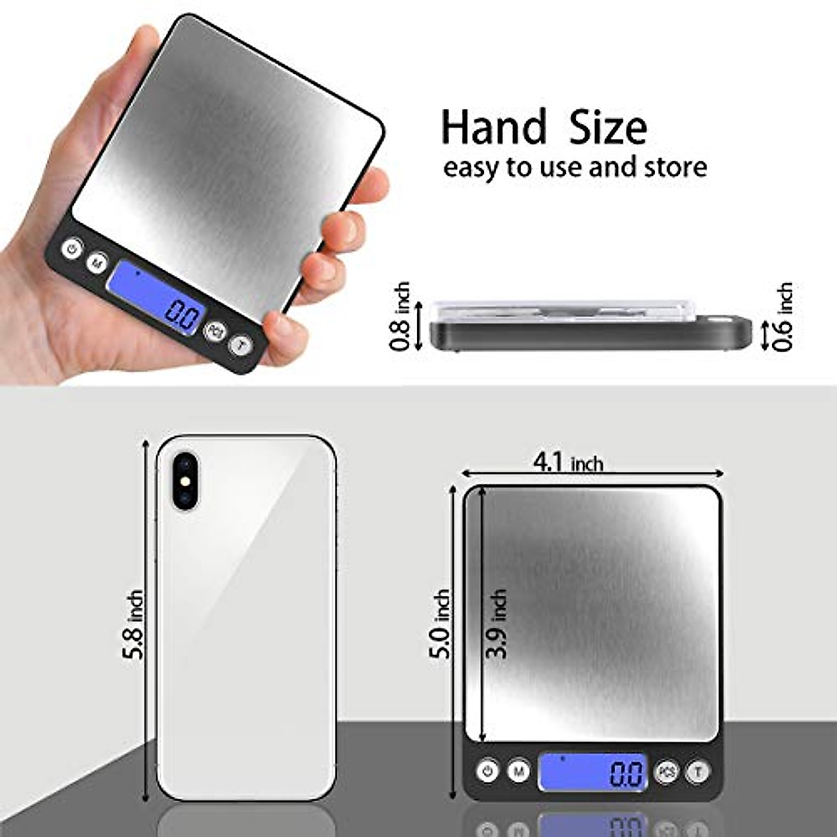 Fuzion Digital Kitchen Scale 3000g/ 0.1g, Pocket Food Scale 6 Measure Modes, LCD, Tare, Digital Scale Grams and Ounces with 2 Trays for Food, Cooking, Nutrition, Reptiles(Battery Included)