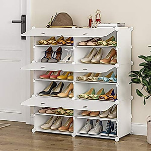 MAGINELS 24-Pair Shoe Rack Organizer Shoe Organizer Expandable Shoe Storage Cabinet Free Standing Stackable Space Saving Shoe Rack for Entryway, Hallway and Closet, White
