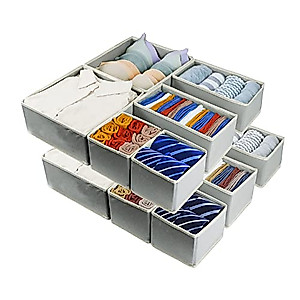 12 Pack Drawer Organizer, Foldable Drawer Organizers for Clothing, Cloth Drawer Dividers Storage Bins, Clothes Drawer Organizer for Underwear,Folded Clothes,Baby Clothing,Socks,Bra,Towels,Ties