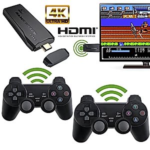 Wireless Retro Game Console,Plug and Play Video Game Stick Built in 10000+ Games,9 Classic Emulators, with Dual 2.4G Wireless Controllers,Birthday Gifts Choice for Children/Adults(64G)