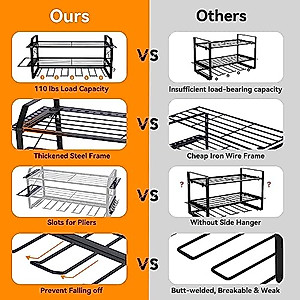 Bovkeoy Power Tool Organizer Wall Mount, 3 Layers Tool Organizer with 5 Drill Slots, Drill Holder Wall Mount for Tool Storage, Tool Organizers and Storage, Utility Racks for Garage Organization