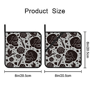 Skull and Rose Pot Holders Set of 2 Kitchen Heat Resistant Potholder for Microwave Cooking Baking Oven End Dishes and BBQ
