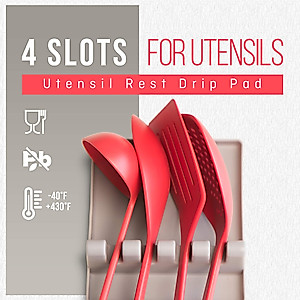 HOUSE OF MERLIN Utensil Rest Drip Pad | Heat Resistant, BPA Free Holder | Hold Spoons, Ladles, Tongs & More in Kitchen Counter or Stove Top | Multipurpose, High Quality, Durable & Easy Clean