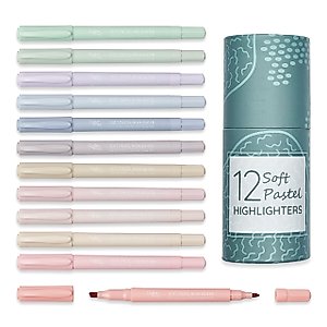 Oyster&Pop 12 Pcs Dual Tip No Bleed Pastel Highlighters | Aesthetic Desk Accessories & Book Highlighters | Cute No Bleed Highlighters for Journaling | Highlighters Aesthetic | Giftable Pen Pot