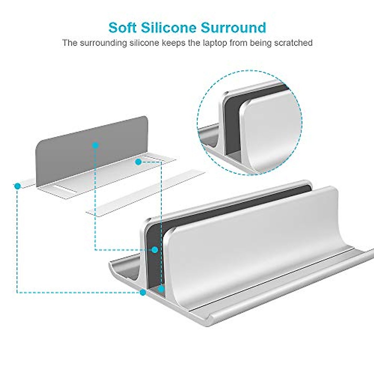 Vertical Laptop Stand Holder Adjustable Desktop Notebook Dock Space-Saving Three-in-one for All MacBook Pro Air, Mac,HP, Dell, Microsoft Surface,Lenovo, up to 17.3 inch Silver