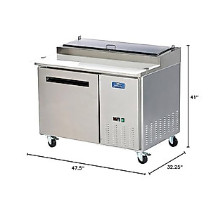 Arctic Air APP48R Single Door Refrigerated Pizza Prep Table/Station with Wheels, 47.5" Width, Stainless Steel, 115v, for Restaurant, Bar, Shop, etc.