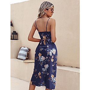 Ekouaer Women Midi Dress Satin Strappy Evening Party Dress Silk Black Cocktail Dress Womens Satin Dress