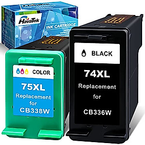 HavaTek Remanufactured Ink Cartridge Replacement for HP 74 75 Combo Pack Fit for PhotoSmart C4280 C5280 C4480 C4250 C5550 C4400 C4580 DeskJet D4360 OfficeJet J5780 Printer (1 Black,1 Tri-Color)