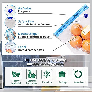 MOMODA Sous Vide Cooking Bags - Set of 40 | BPA-Free Reusable Vacuum Seal Bags with Air Valve for Joule and Anova Cookers | Freezer Safe Vacuum Food Storage Bags with Upgraded Hand Pump Included