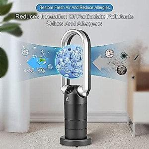 Bladeless Tower Fan & H13 HEPA Air Purifier & 1500W Space Heater 3in1, 120° Swing & 210° Tilt Head Table Fan, 29in. 35W Desk Fan with Remote, 9 Speeds 9H Timer Air Circulator for Home Office, G/S…