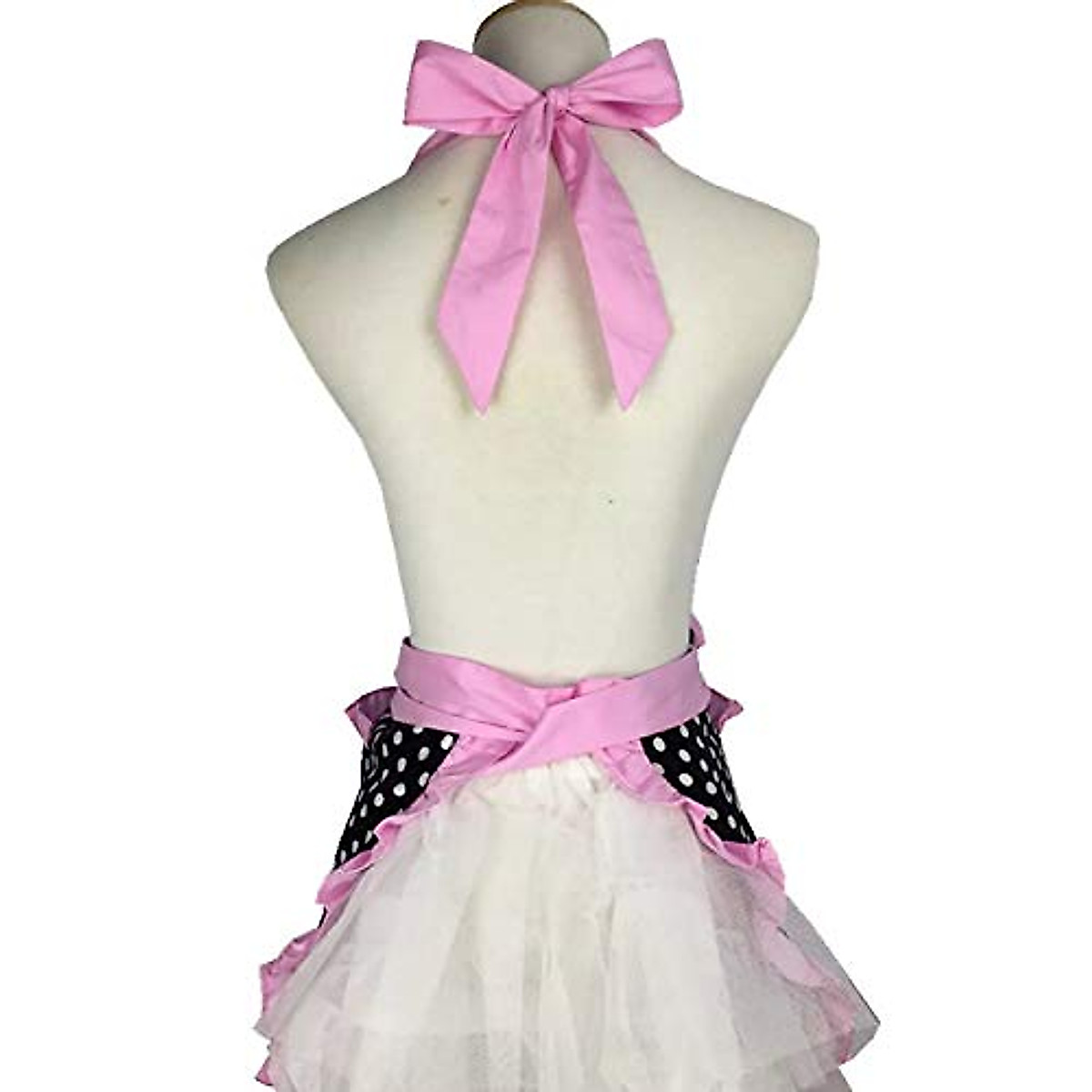 Hyzrz Cute Apron Retro Black Polka Dot Retro Ruffle Side Vintage Cooking Aprons with Pockets for Women Girls (Side Pink)