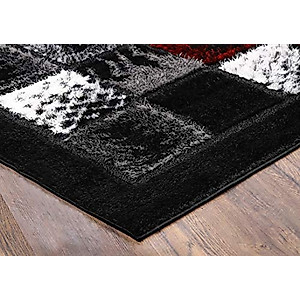 L'Baiet Rita Black Grey Red White Geometric Color Block Soft Shag Indoor 8' x 10' Area Rug