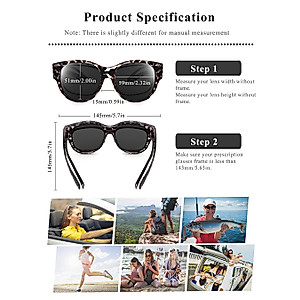 Leoidou Polarized Sunglasses Fit Over Glasses Over Glasses Trendy Round Cat Eye Wrap-around Sunglasses (Grey leopard, Black)