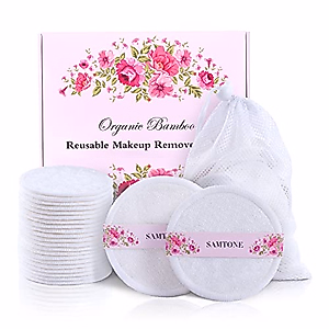 Samtone Reusable Makeup Remover Pads 20 Pack with Laundry Bag and Gift Box – 100% Organic Face Cleansing Reusable Cotton Rounds for Toner, Washable Eco-Friendly Bamboo Cotton Pads for All Skin White