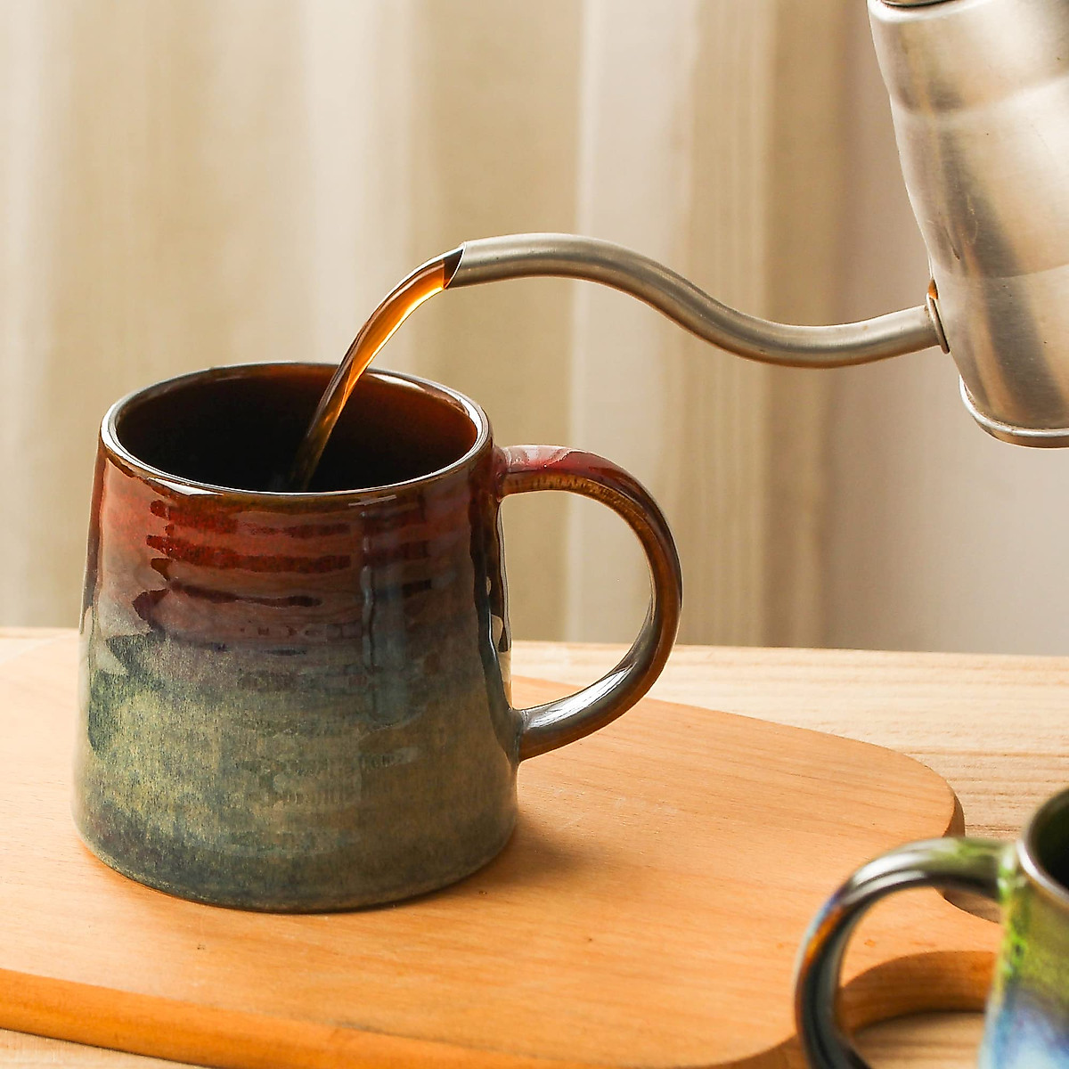 masoline Large Ceramic Coffee Mug, Handmade Pottery Mugs, Tea Cups with Big Handle for Office and Home, 15.5 oz, Dishwasher and Microwave Safe (Ink Red)