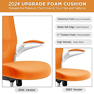 Mimoglad Home Office, High Back Ergonomic Desk Adjustable Lumbar Support and Headrest, Swivel Task Chair with flip-up Armrests for Guitar Playing, 5 Years Warranty, Carrot Orange