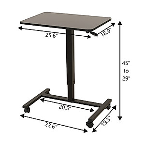Mobile Standing Desk, 28x20 Pneumatic Laptop Height Adjustable Sit to Stand Table with Lockable Wheels and Gas Spring Riser (Black)