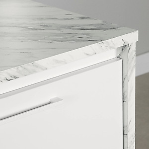 South Shore Myro Kitchen Island, Faux White Marble and White