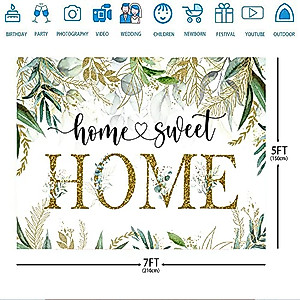 Ticuenicoa 7x5ft Housewarming Backdrop Green Leaves Background for New House Party Decorations Gold Housewarming Photography Home Sweet Home Banner Background Photo Booth Wedding Cake Table Supplies